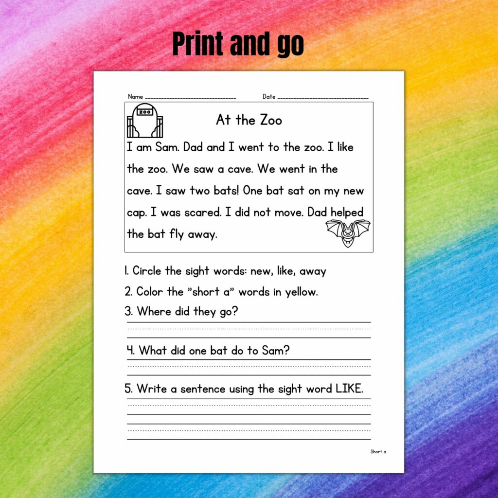 Differentiated “short vowel a” story passage worksheet bundle | Made By ...