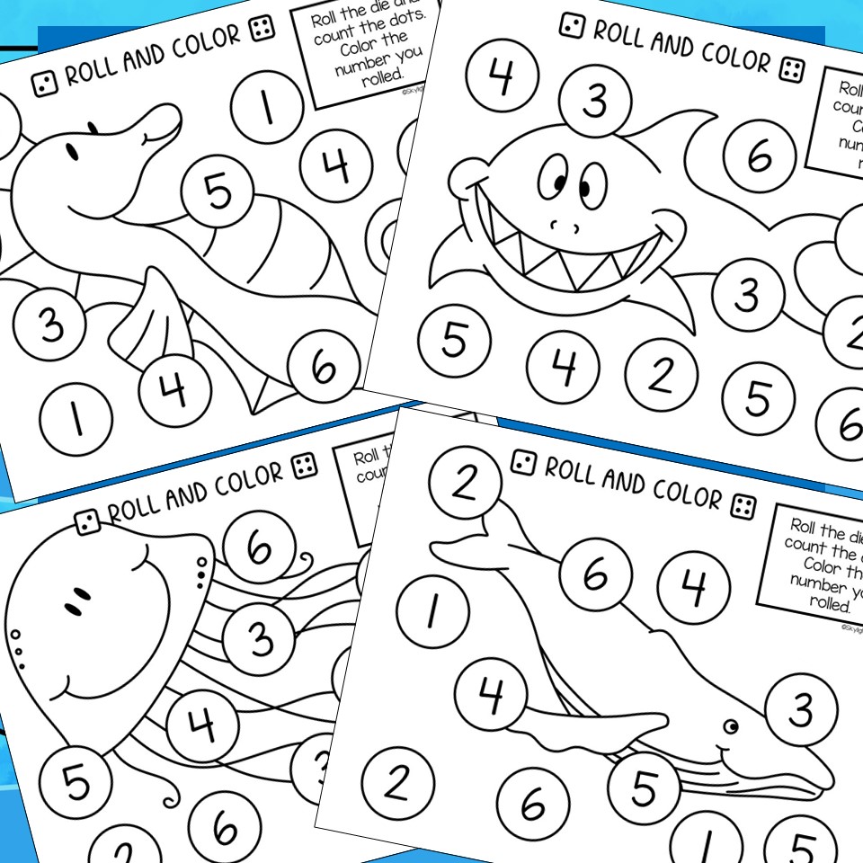 Math Roll and Color Numbers with Ocean Theme | Made By Teachers