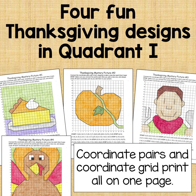 Thanksgiving Coordinate Plane Mystery Graphing Pictures in Quadrant I ...