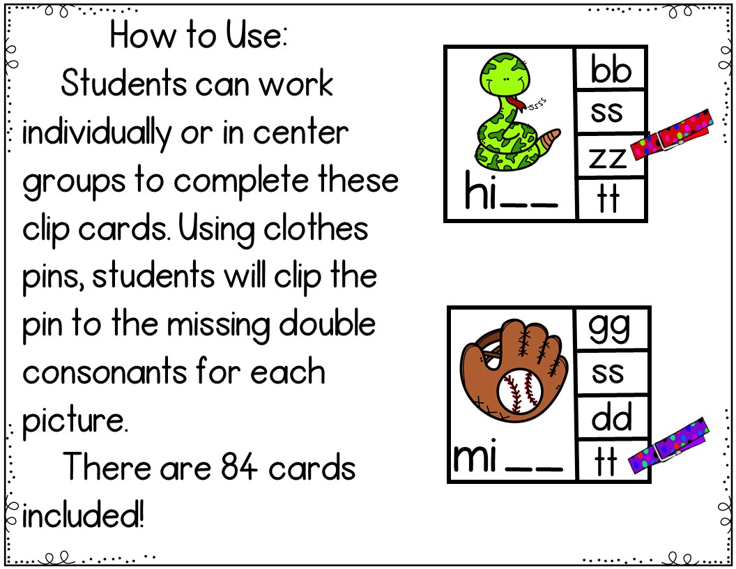 Clip Cards {Double Consonants} | Made By Teachers