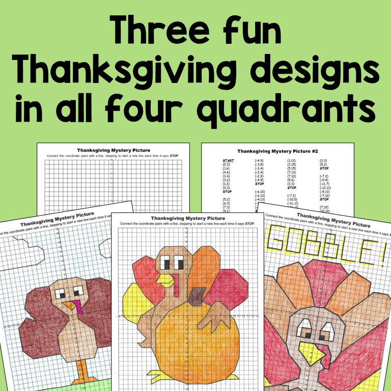 Thanksgiving Mystery Graphing Pictures Four Quadrant and Quadrant I ...