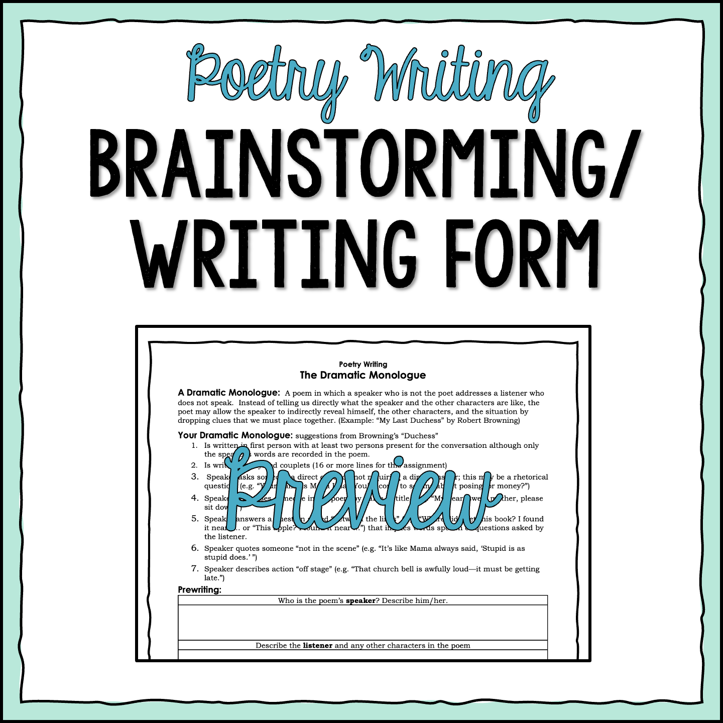 Dramatic Monologue - Poetry Writing - Poem Writing Form to Guide ...
