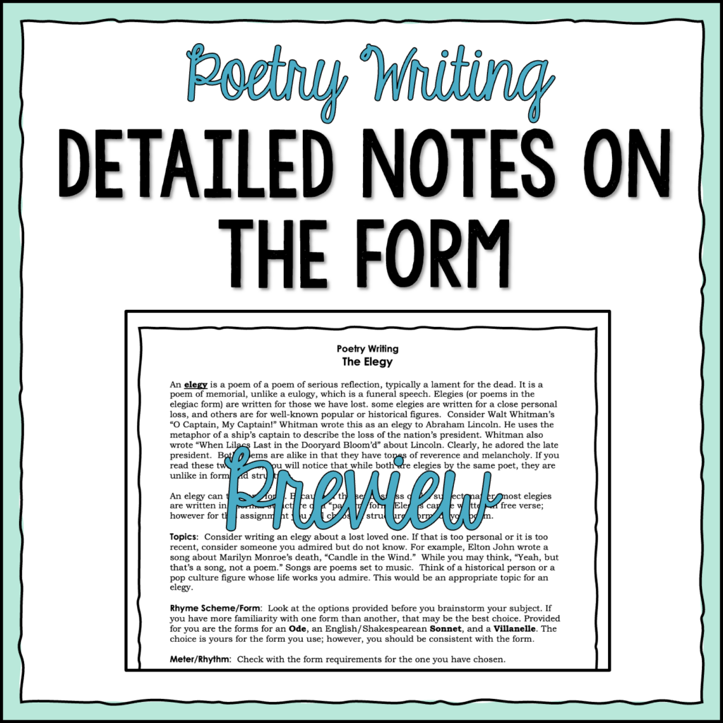 Elegy - Poetry Writing - Poem Writing Form to Guide Process | Made By ...