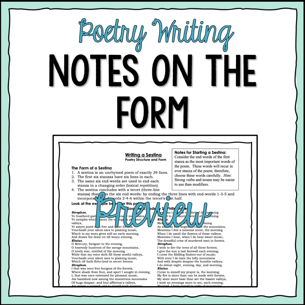 Sestina - Poetry Writing - Poem Writing Form to Guide Process | Made By ...