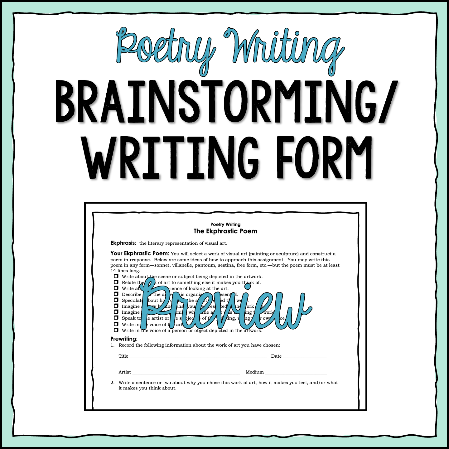 Ekphrastic Poem - Ekphrasis - Poetry Writing to Integrate Visual Art in ...