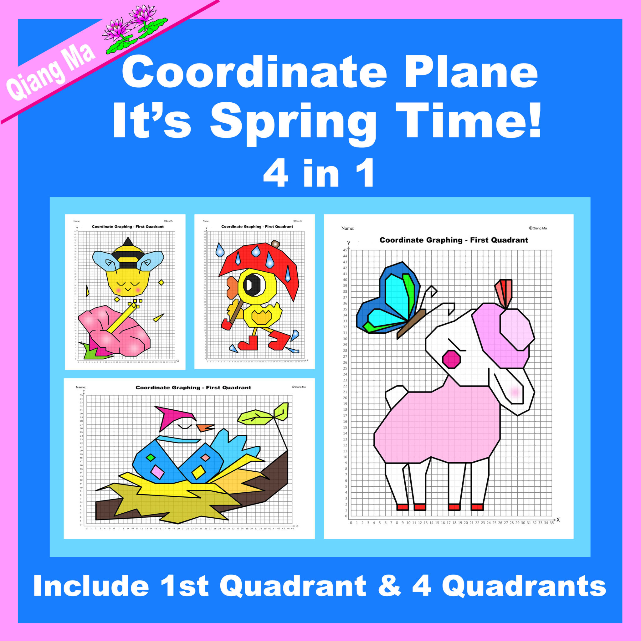 Spring Coordinate Plane Graphing Picture: It's Spring Time! 4 in 1 ...