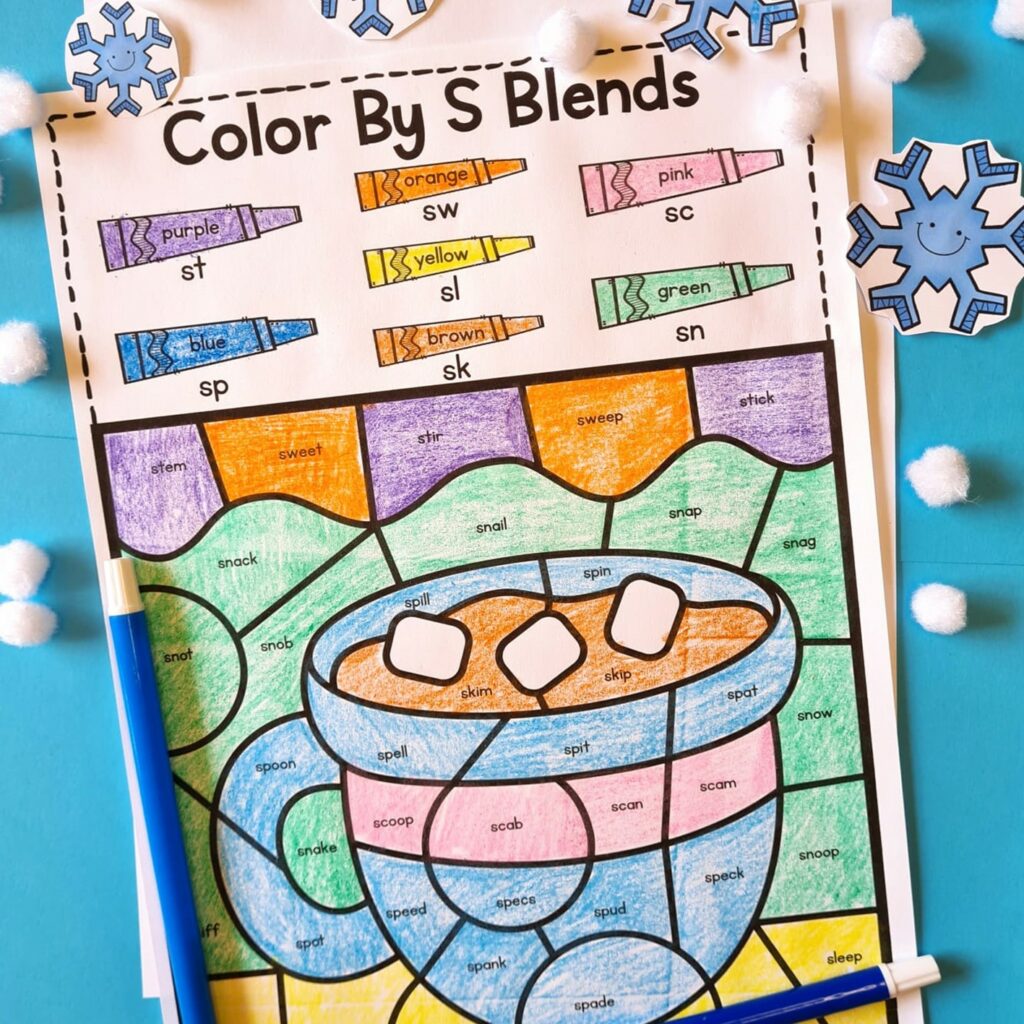 Winter Color by Code S Blends | Made By Teachers