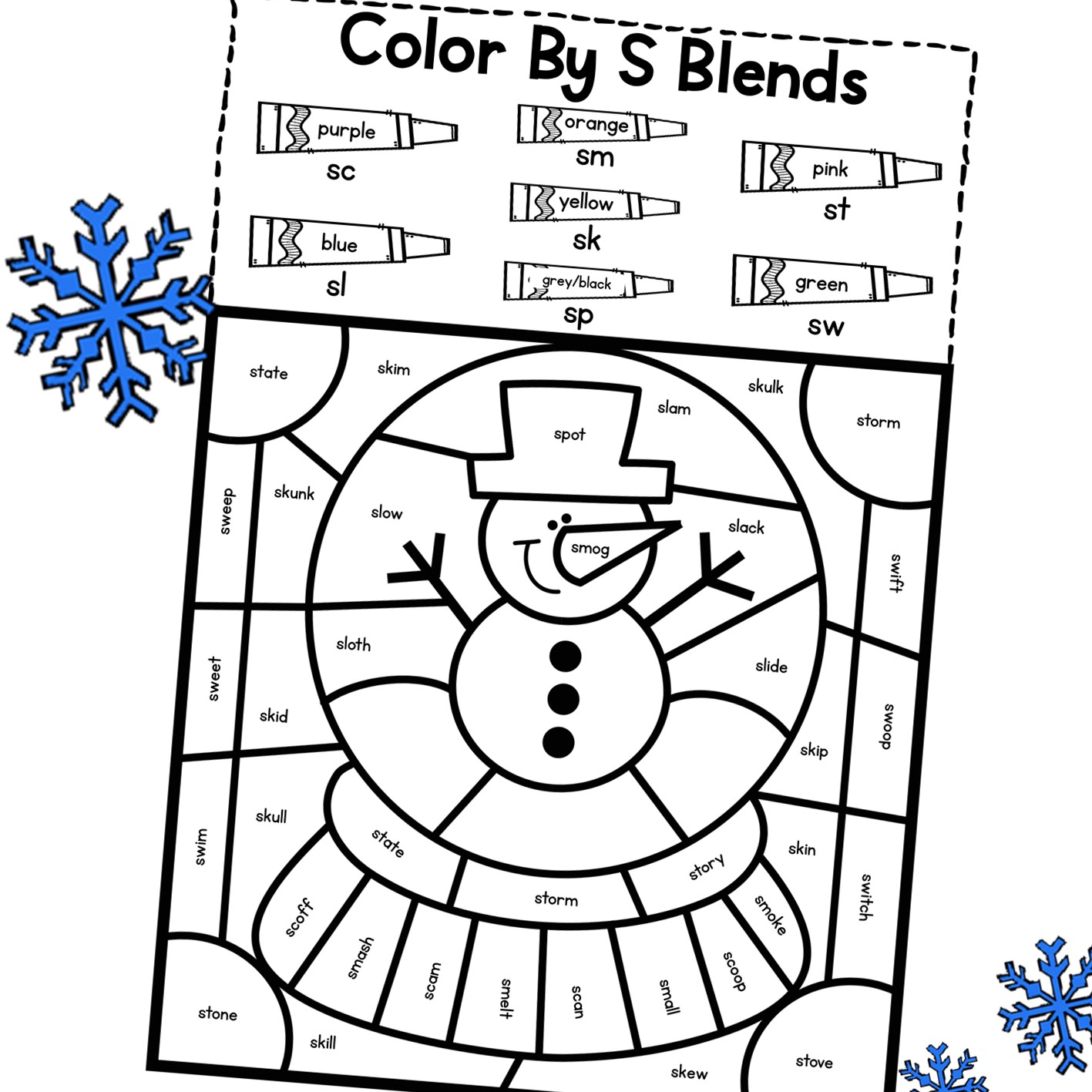 Winter Color by Code S Blends | Made By Teachers