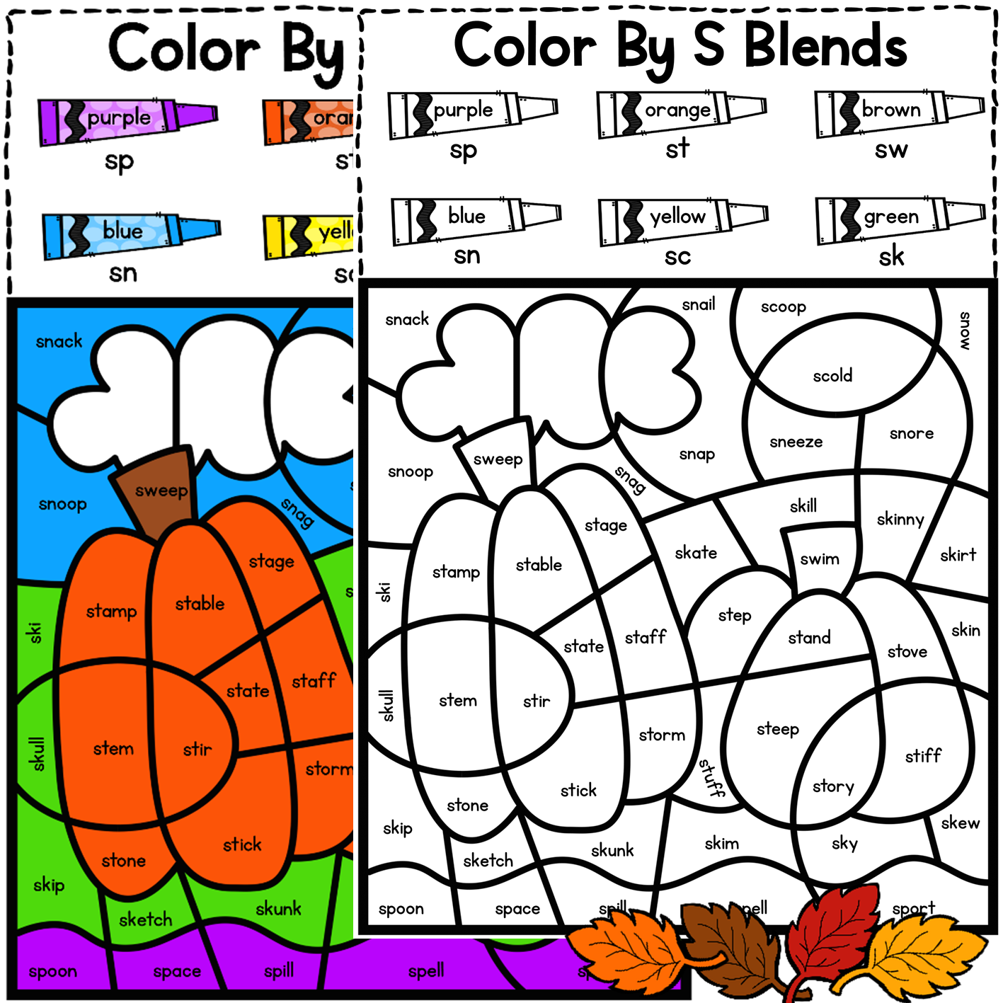 Fall Color by Code S Blends | Made By Teachers