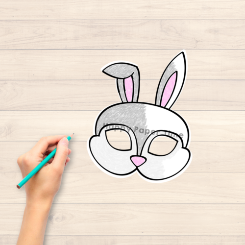 Rabbit Paper Mask Printable Farm Animal Coloring Craft Activity Bunny ...