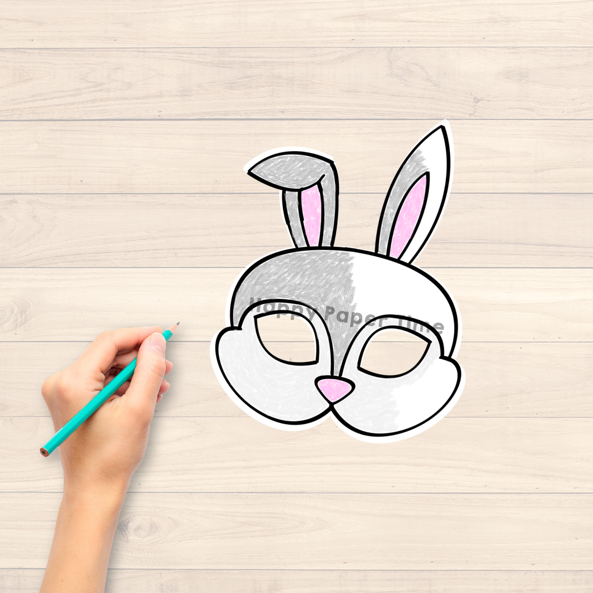 Rabbit Paper Mask Printable Farm Animal Coloring Craft Activity Bunny ...