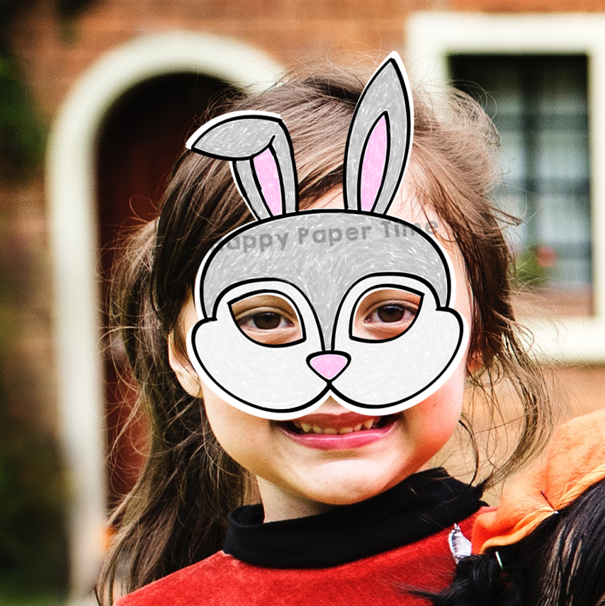 Rabbit Paper Mask Printable Farm Animal Coloring Craft Activity Bunny ...