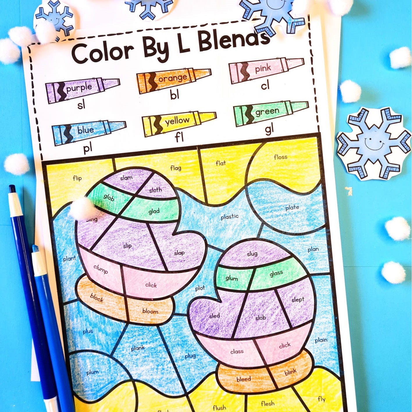 Winter Color by Code L Blends | Made By Teachers