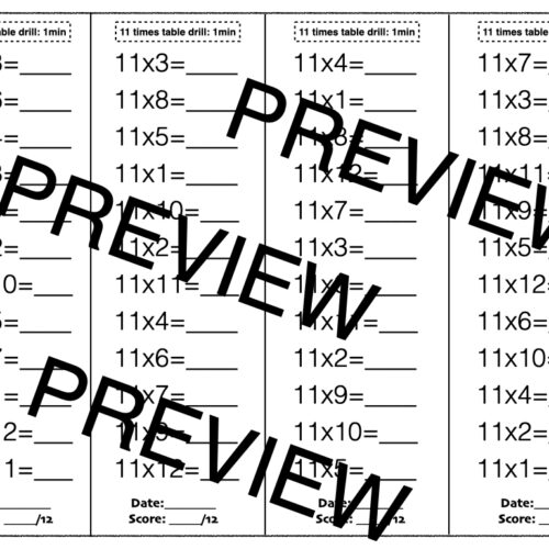 Timed Multiplications Drill, Master Times Tables, One Minute Drill ...