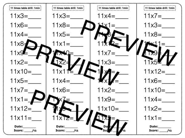 Timed Multiplications Drill, Master Times Tables, One Minute Drill ...