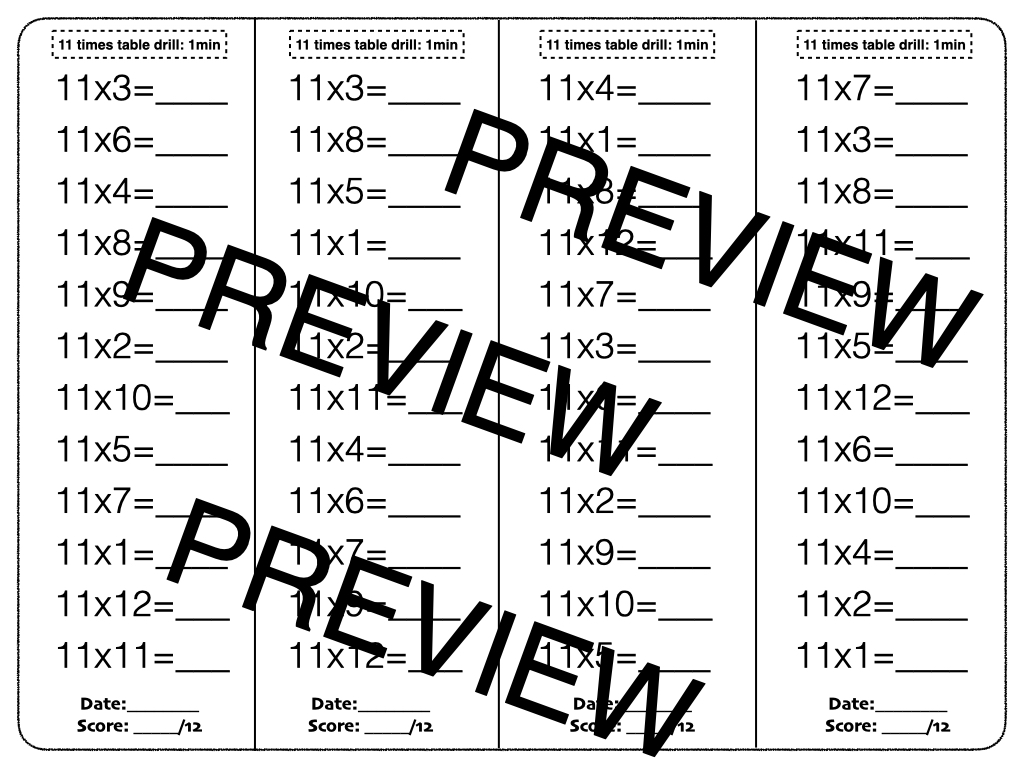 Timed Multiplications Drill, Master Times Tables, One Minute Drill ...