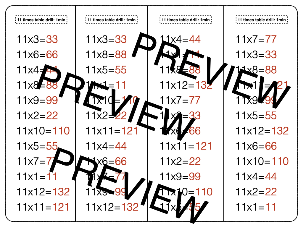 Timed Multiplications Drill, Master Times Tables, One Minute Drill ...