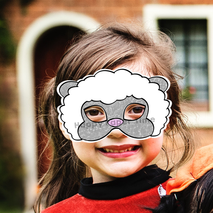 Sheep Paper Mask Printable Farm Animal Coloring Craft Activity Costume ...