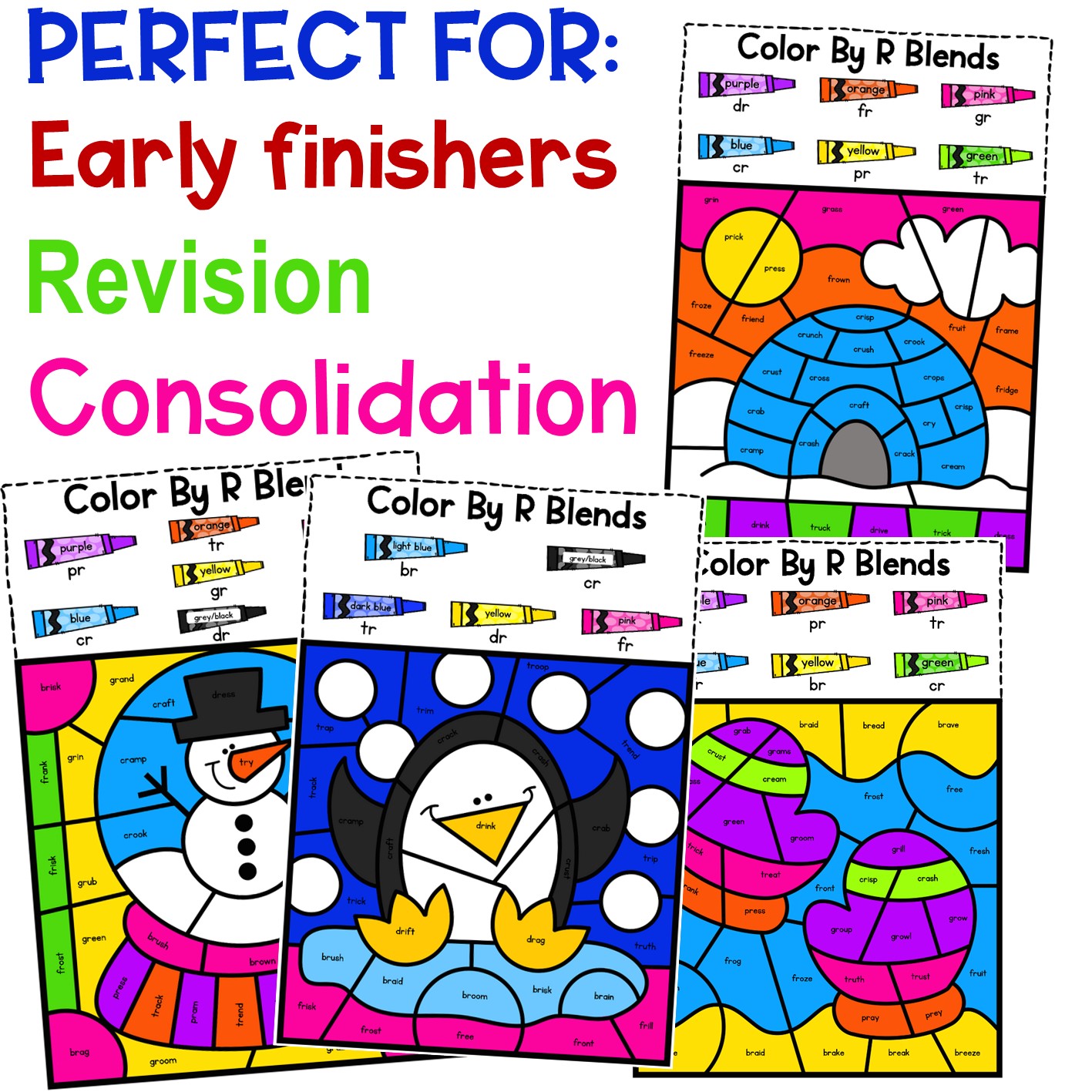 Winter Color by Code R Blends | Made By Teachers