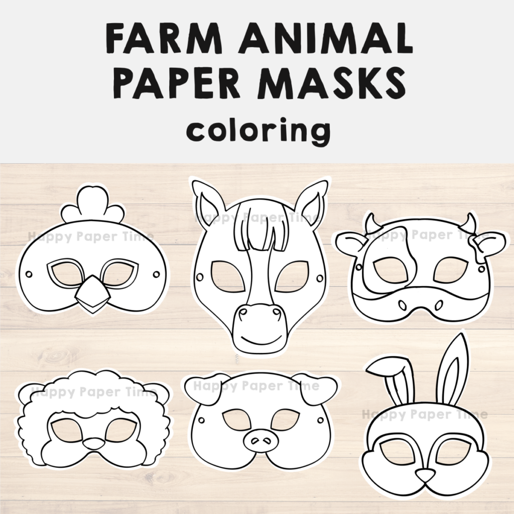 Farm Animal Paper Masks Printable Coloring Craft Activity Costume ...