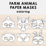 Farm Animal Paper Masks Printable Coloring Craft Activity Costume ...