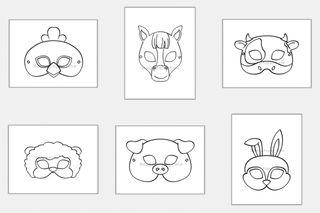 Farm Animal Paper Masks Printable Coloring Craft Activity Costume ...