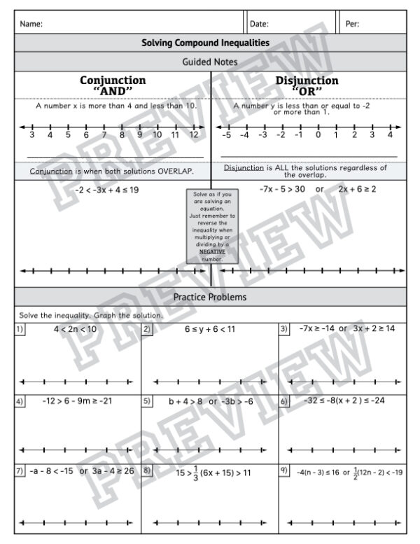 Solving Compound Inequalities (AND and OR) Guided Notes and Practice ...