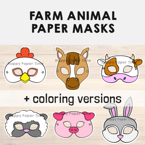Farm Animal Paper Masks Printable Coloring Craft Activity Costume ...