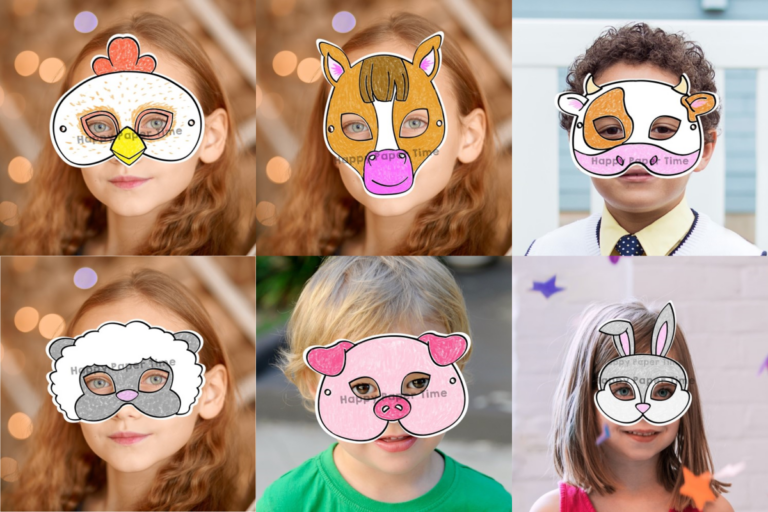 Farm Animal Paper Masks Printable Coloring Craft Activity Costume ...