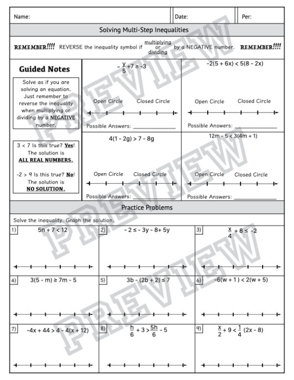 Solving Multi-Step Inequalities Guided Notes and Practice | Made By ...