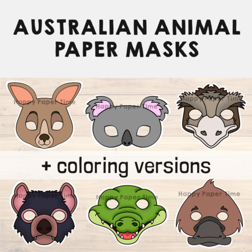 Australian Animal Paper Masks Printable Coloring Craft Activity Costume ...