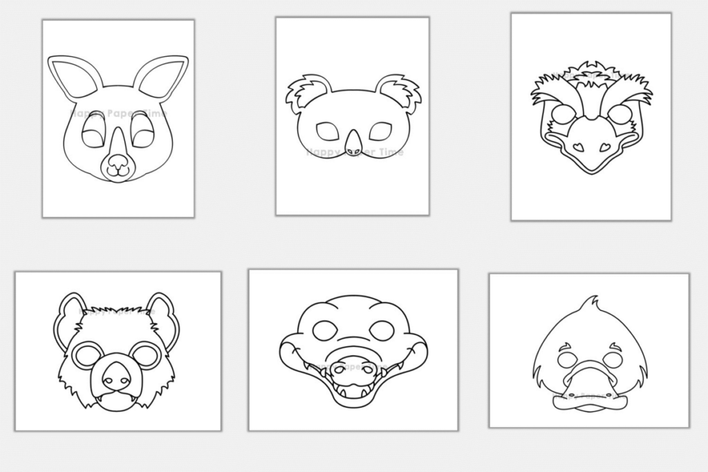 Australian Animal Paper Masks Printable Coloring Craft Activity Costume ...