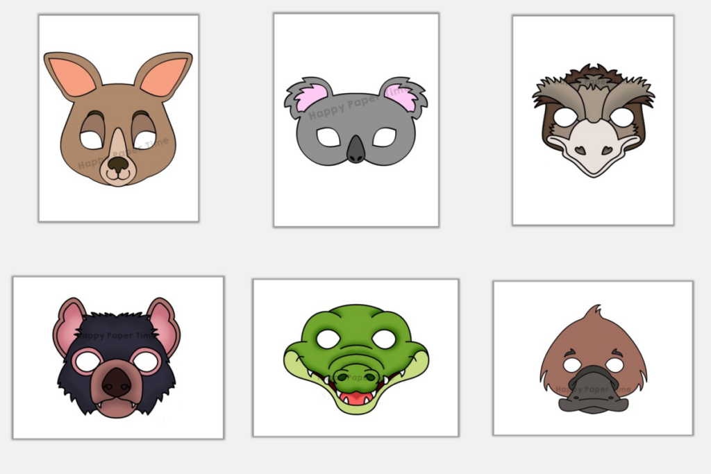 Australian Animal Paper Masks Printable Coloring Craft Activity Costume ...