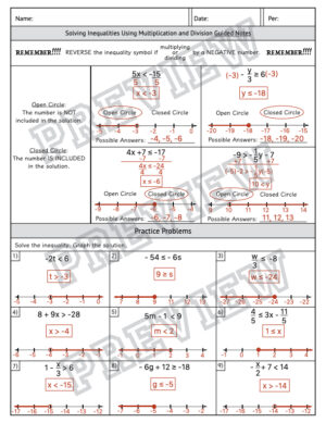 Solving Inequalities with Multiplication and Division Guided Notes and ...