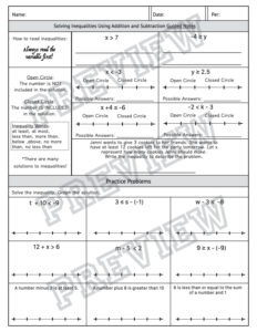 Solving Inequalities with Addition and Subtraction, Guided Notes and ...