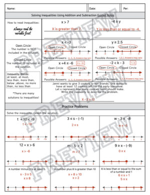 Solving Inequalities with Addition and Subtraction, Guided Notes and ...