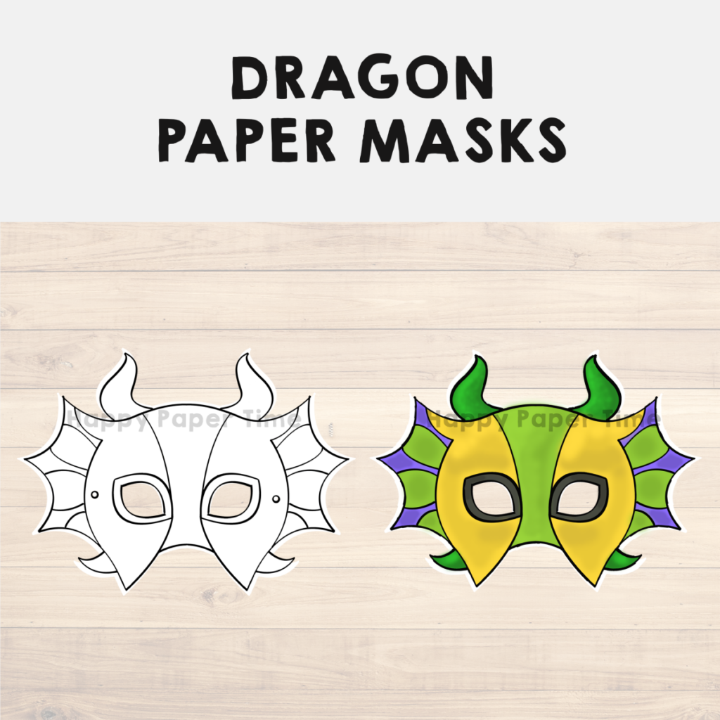 Dragon Paper Mask Printable Fairytale Animal Coloring Craft Activity ...