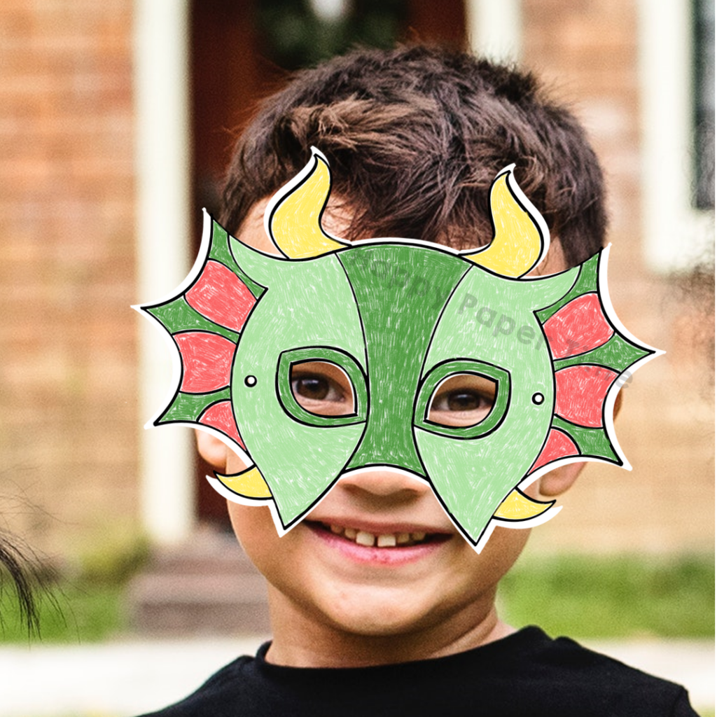 Dragon Paper Mask Printable Fairytale Animal Coloring Craft Activity ...