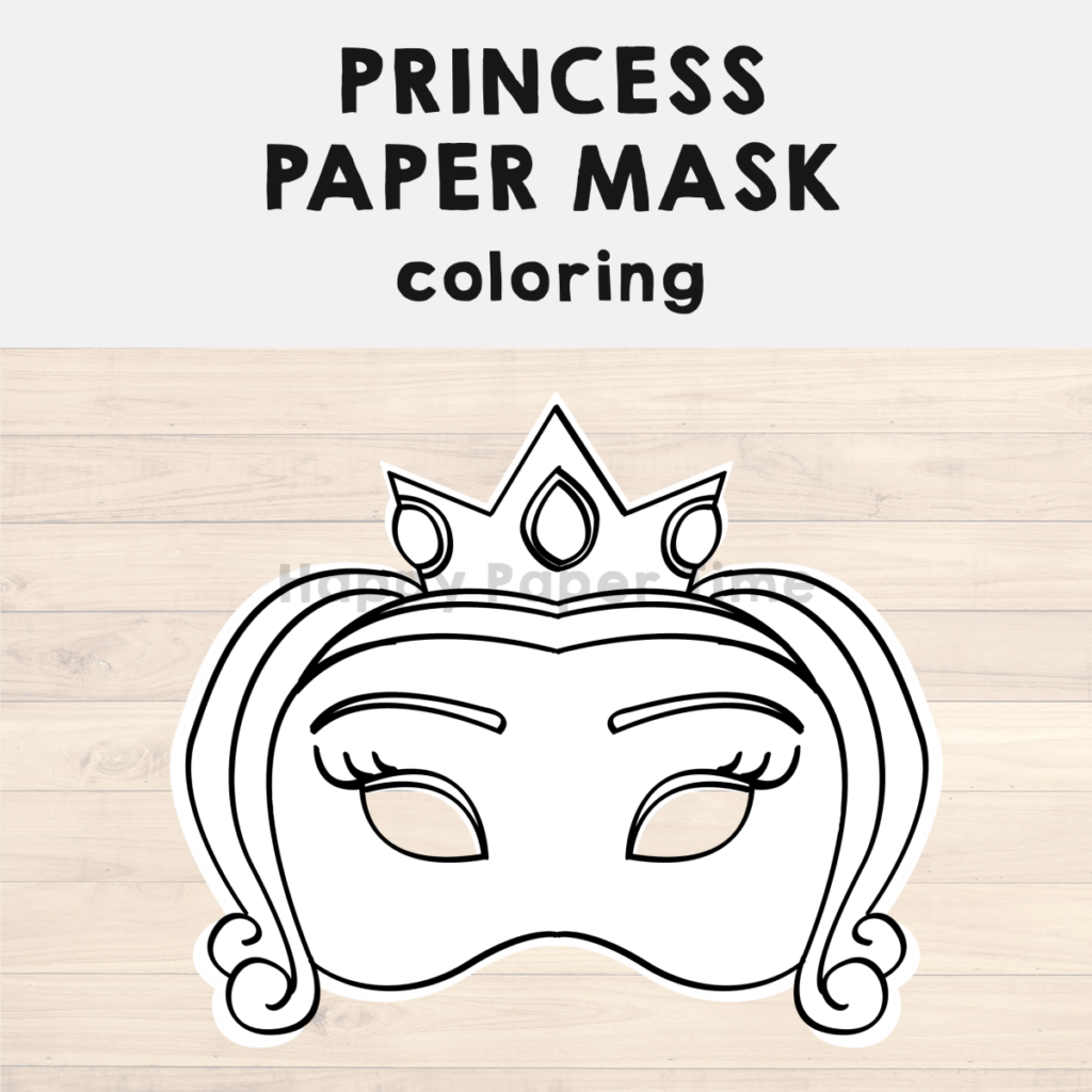 Princess Paper Mask Printable Fairytale Coloring Craft Activity Costume ...