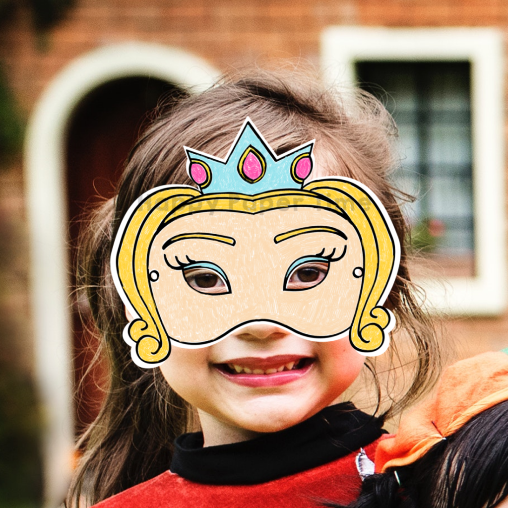 Princess Paper Mask Printable Fairytale Coloring Craft Activity Costume ...