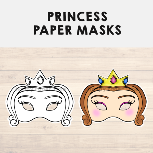 Princess Paper Mask Printable Fairytale Coloring Craft Activity Costume ...