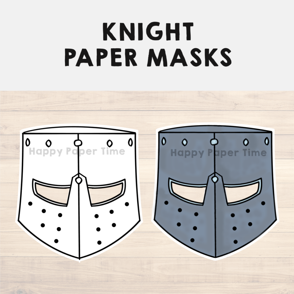 Knight Paper Mask Printable Medieval Coloring Craft Activity Costume ...