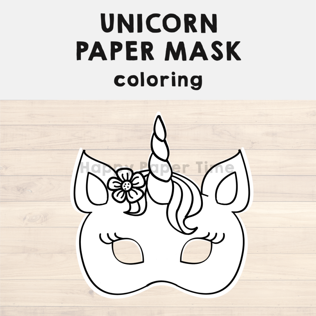 Unicorn Paper Mask Printable Fairytale Coloring Craft Activity Costume ...