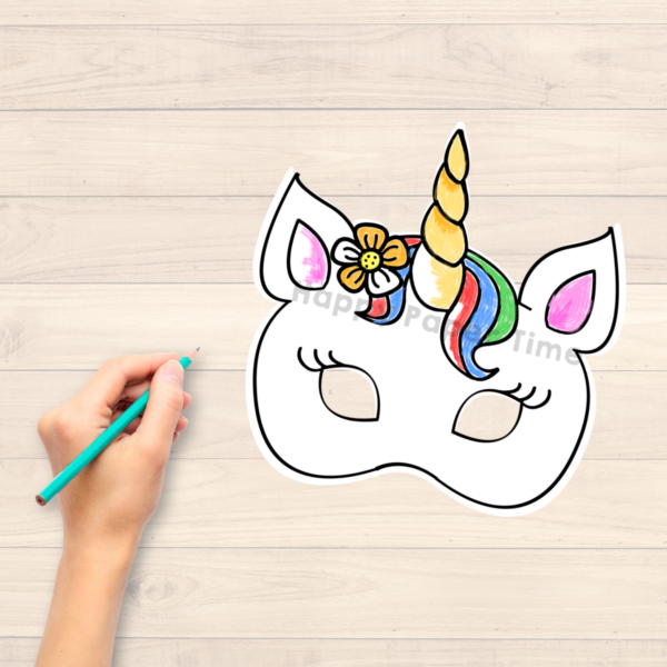 Unicorn Paper Mask Printable Fairytale Coloring Craft Activity Costume ...