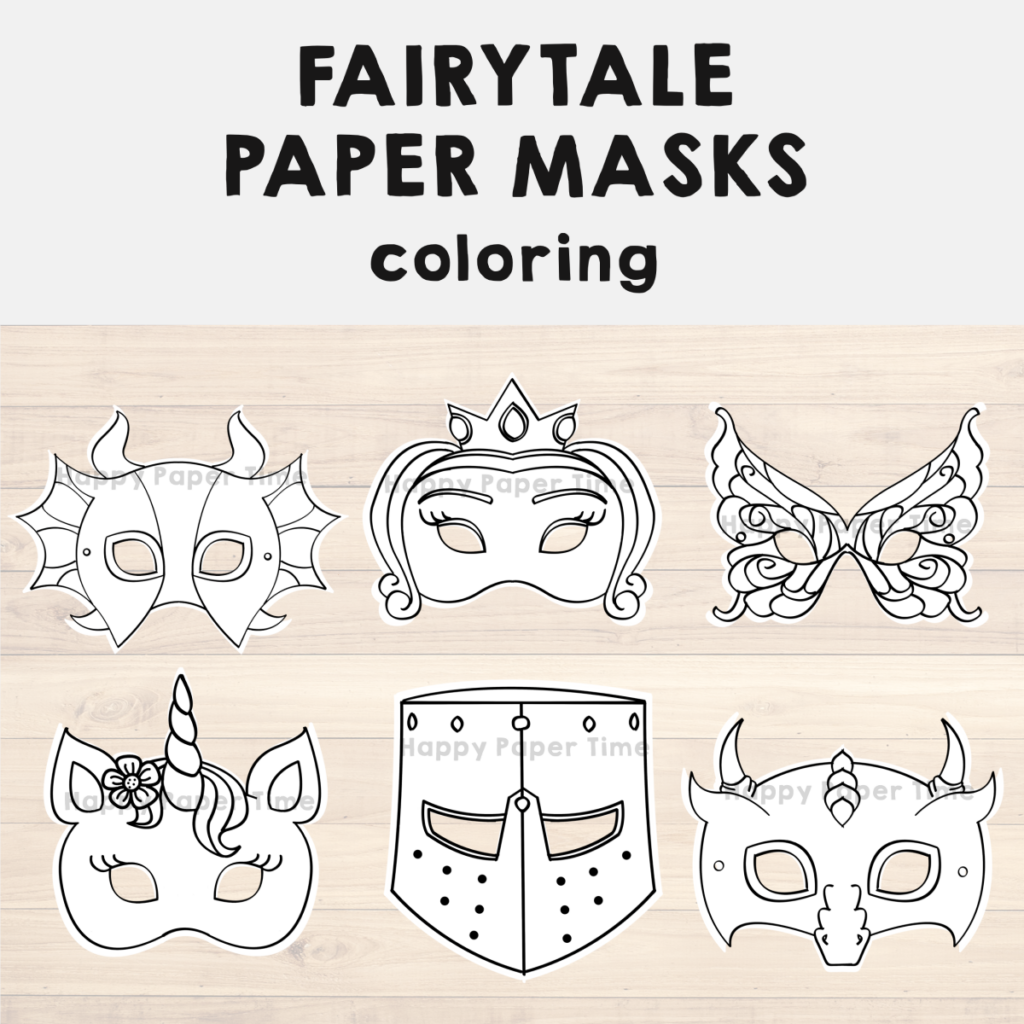 Fairytale Paper Masks Printable Coloring Craft Activity Costume ...
