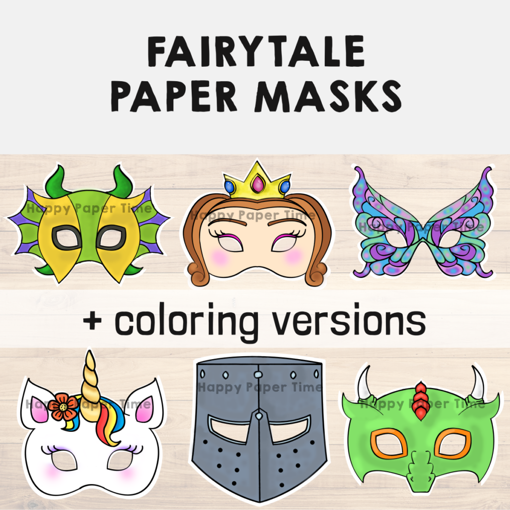 Fairytale Paper Masks Printable Coloring Craft Activity Costume ...
