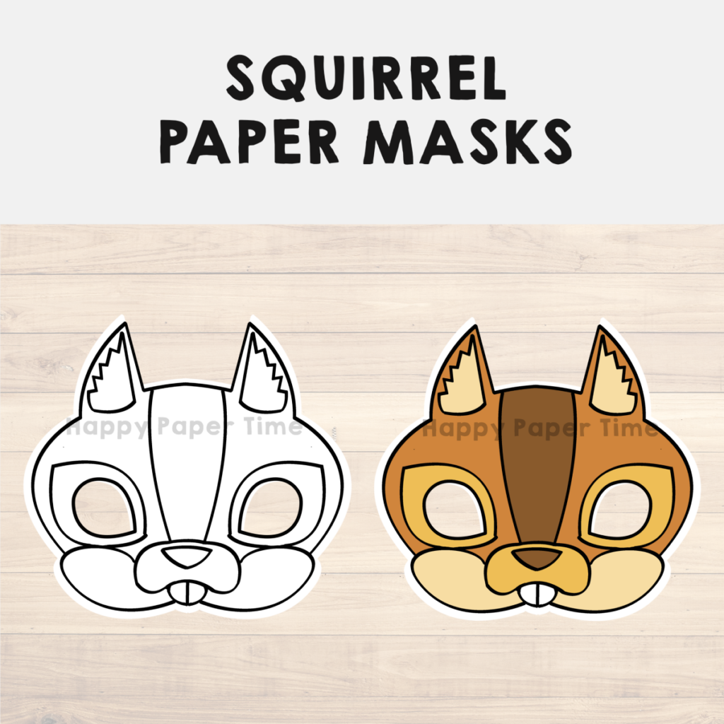 Squirrel Paper Mask Printable Woodland Forest Animal Coloring Craft ...