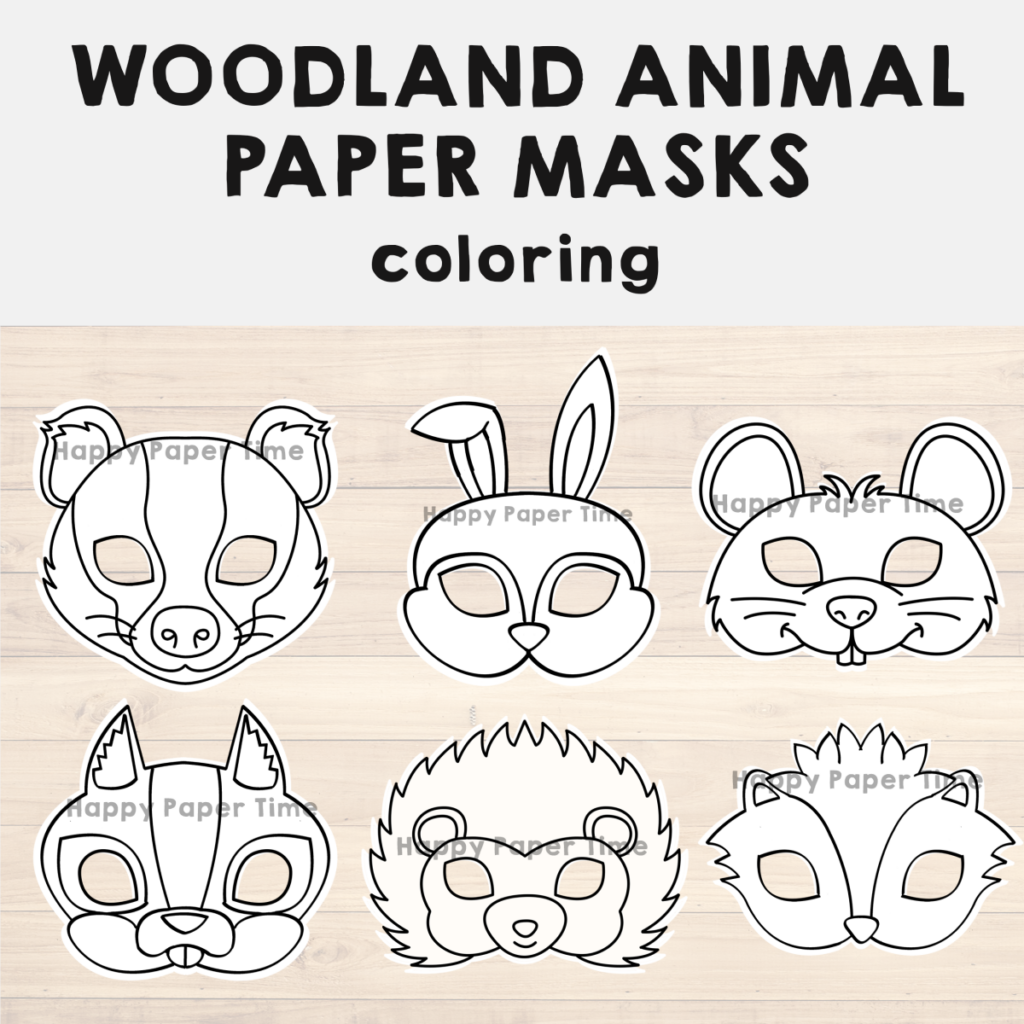 Woodland Animal Paper Masks Printable Forest Coloring Craft Activity ...