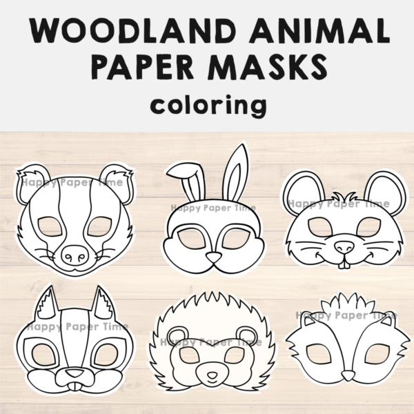 Woodland Animal Paper Masks Printable Forest Coloring Craft Activity ...