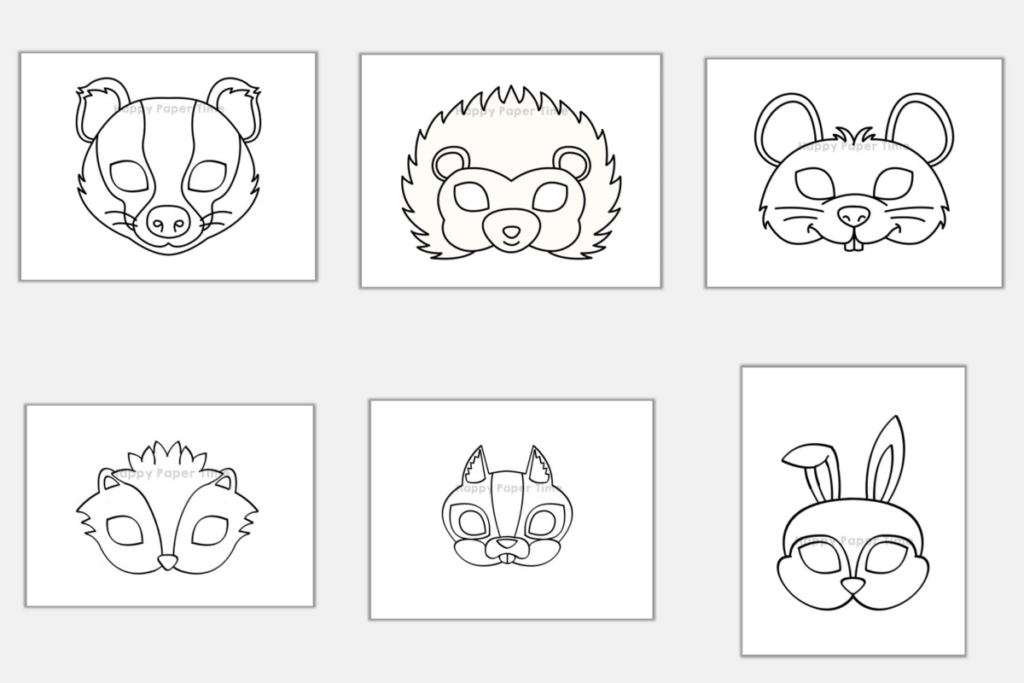 Woodland Animal Paper Masks Printable Forest Coloring Craft Activity ...